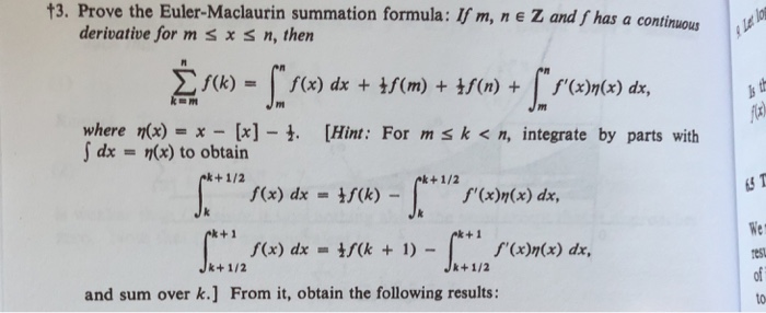 Solved 13. Prove the Euler-Maclaurin summation formula: Irm, | Chegg.com