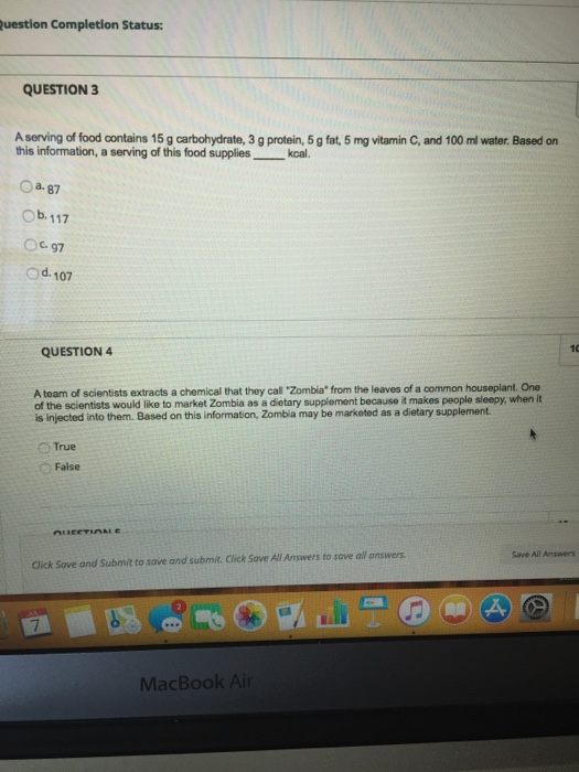 Solved uestion Completion Status: QUESTION 3 A serving of | Chegg.com