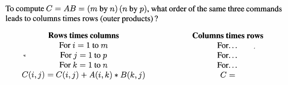 Solved To compute C = AB = (m by n) (n by p), what order of | Chegg.com