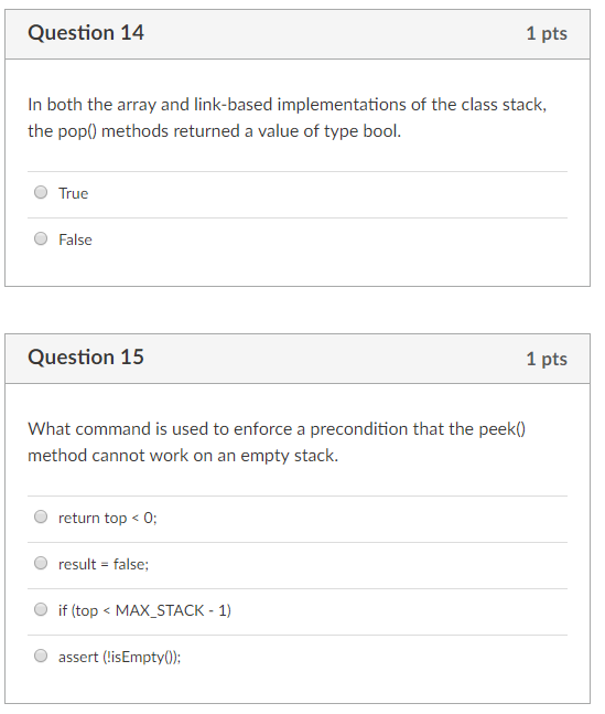 Solved Question 14 1 Pts In Both The Array And Link Based 1435