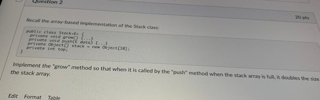 Solved Question 2 20 pts Recall the array-based | Chegg.com