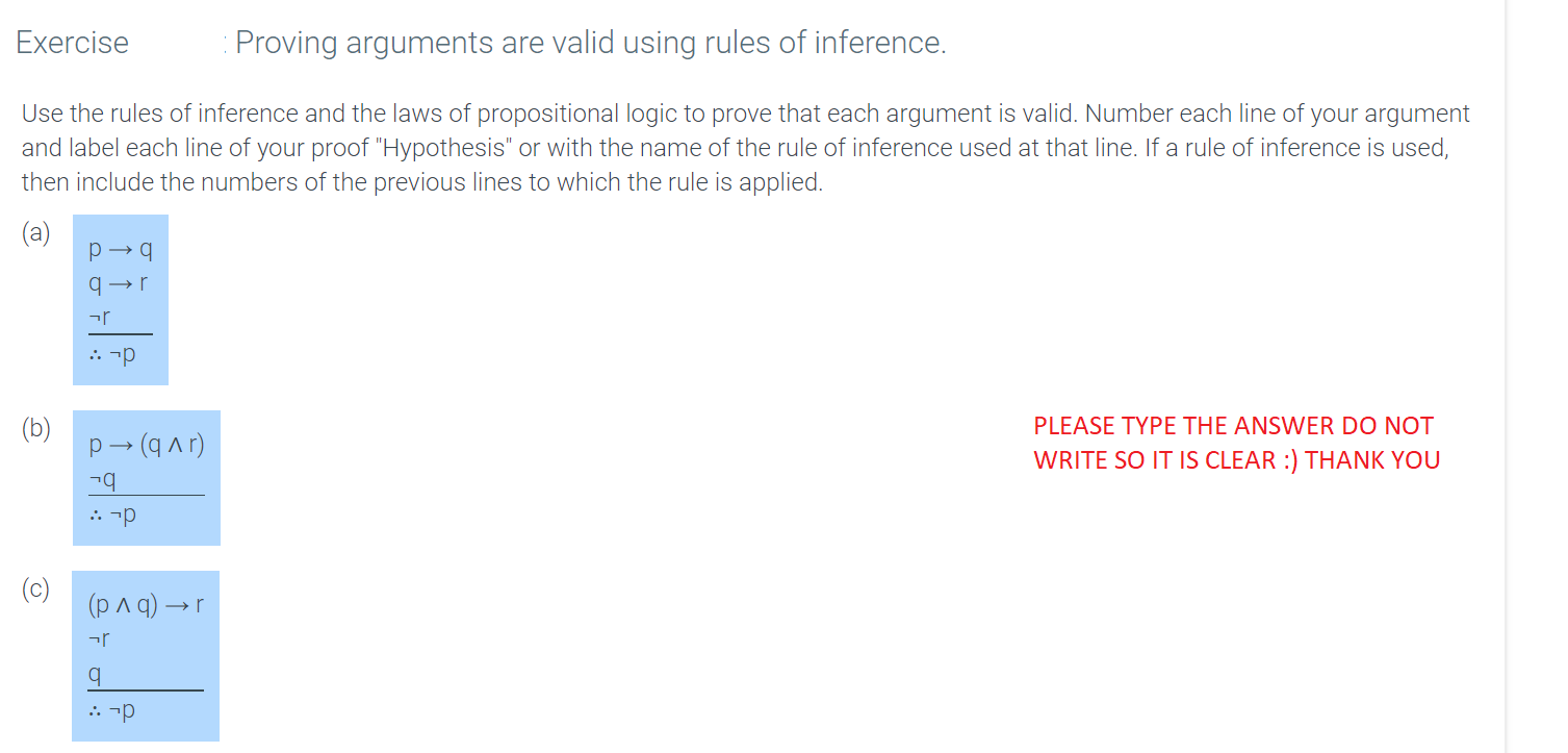 Solved Exercise Proving arguments are valid using rules of | Chegg.com
