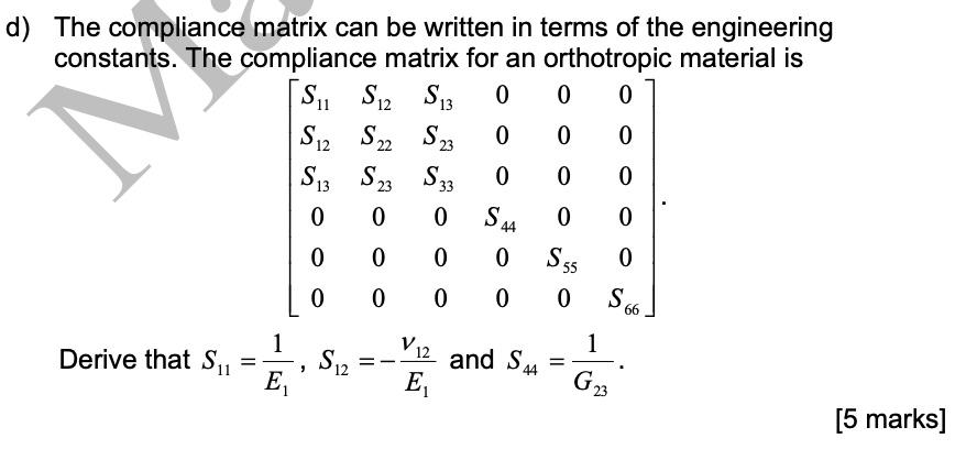 Solved The compliance matrix can be written in terms of the | Chegg.com