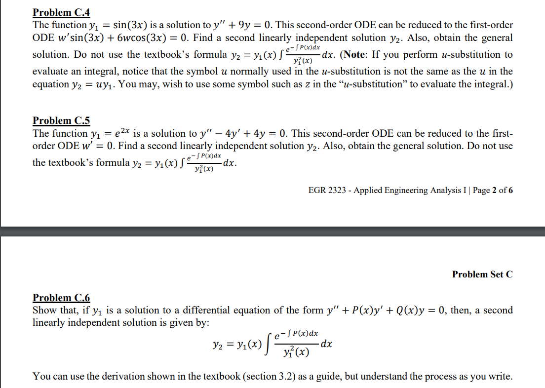 Solved Problem C.4 The function y1=sin(3x) is a solution to | Chegg.com