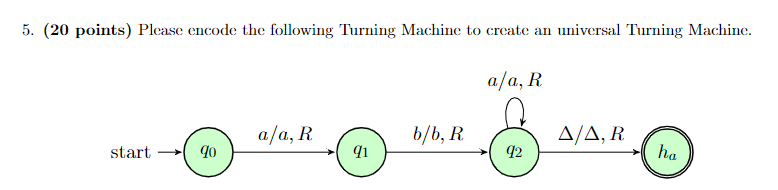 Solved 5. (20 points) Please encode the following Turning | Chegg.com