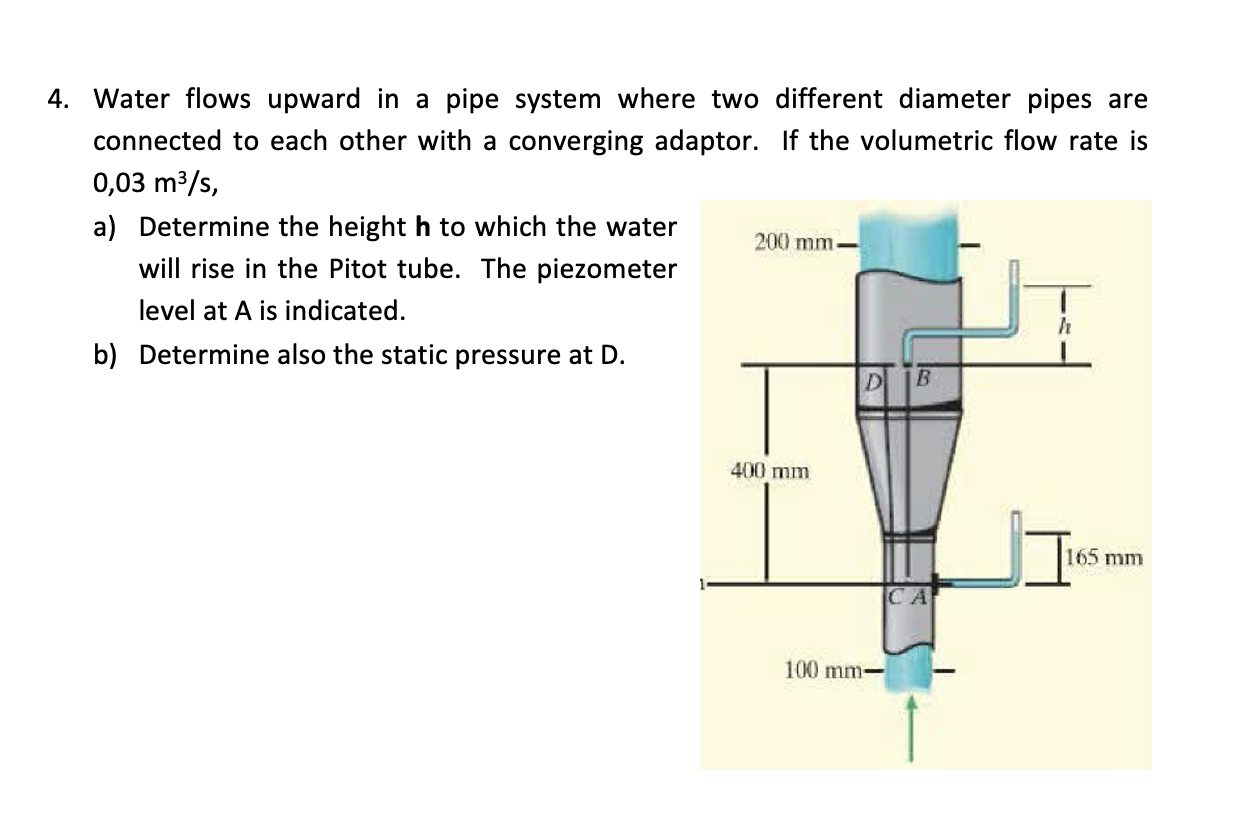 Solved 4. Water flows upward in a pipe system where | Chegg.com