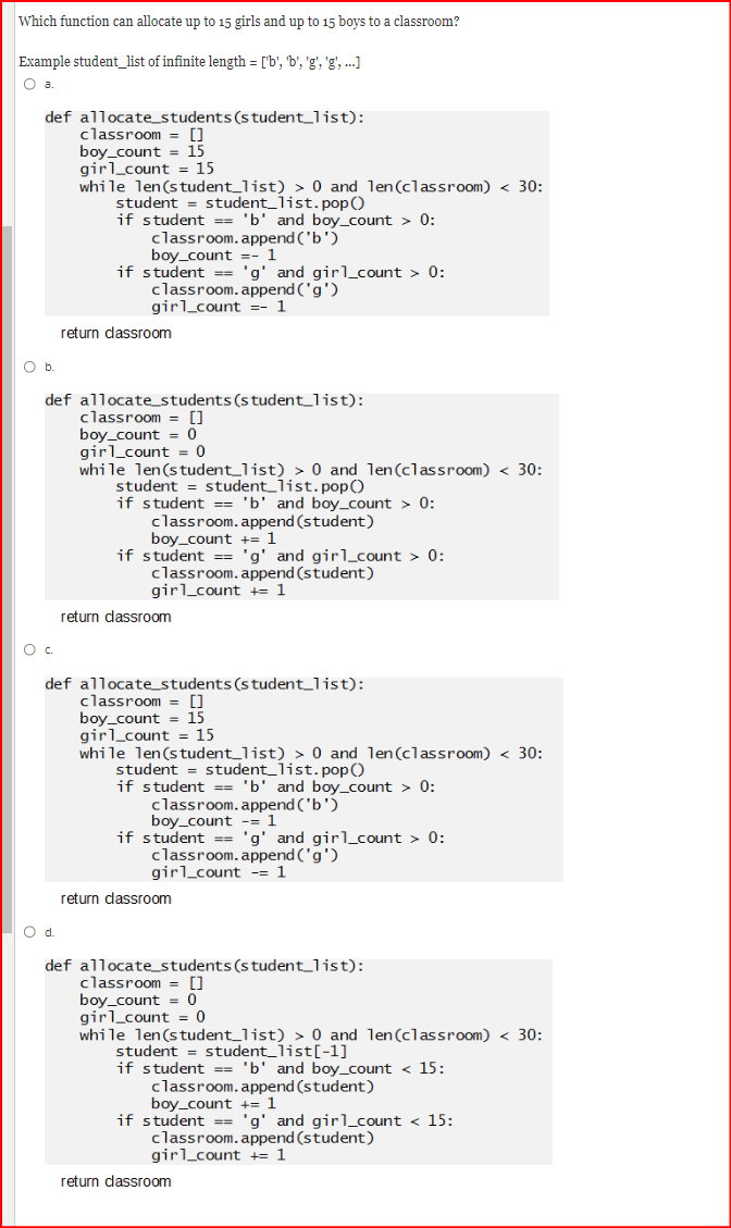 Solved Which function can allocate up to 15 girls and up to | Chegg.com