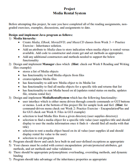 Solved Media Rental System Before attempting this project, | Chegg.com