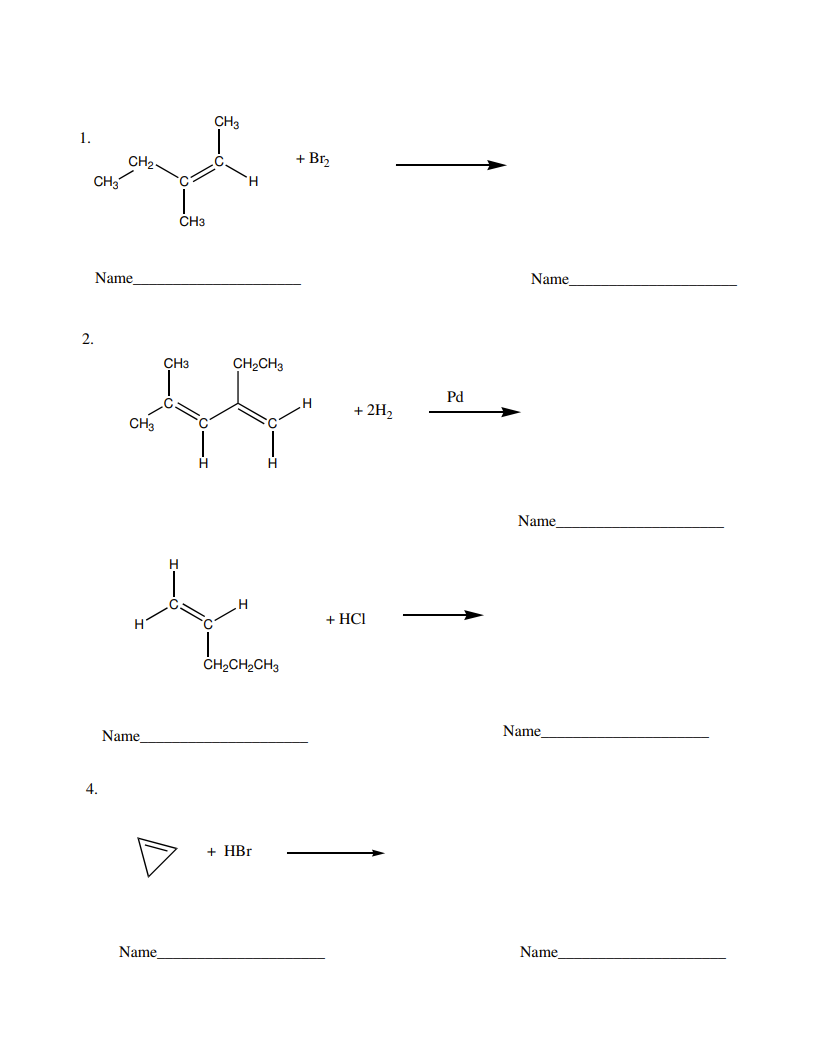 Solved 1. +Br2 Name Name 2. Name | Chegg.com