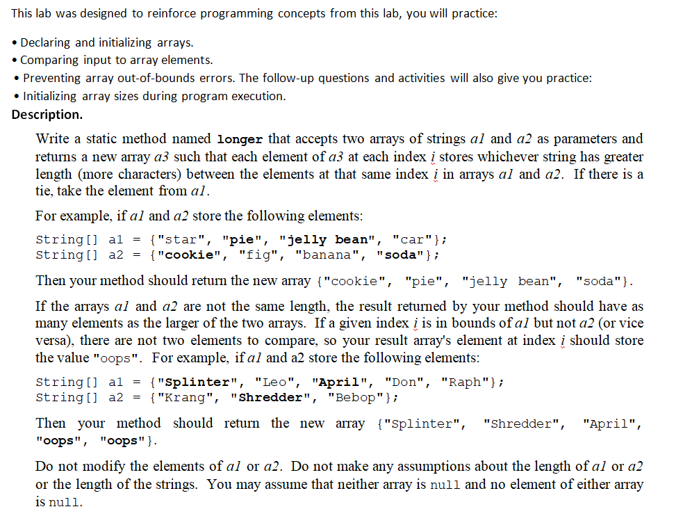 Solved This lab was designed to reinforce programming | Chegg.com