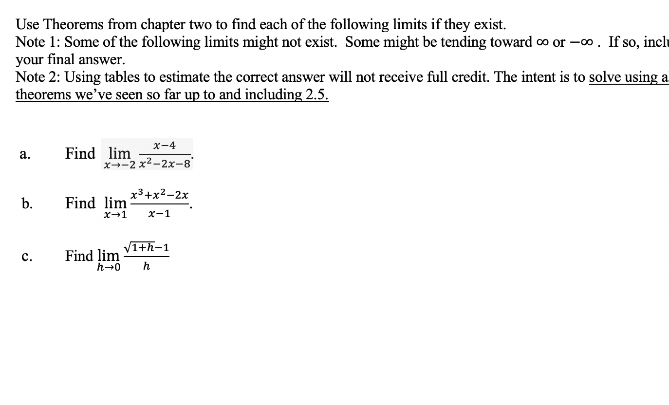 Solved Use Theorems from chapter two to find each of the | Chegg.com