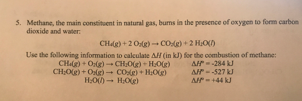 Solved Methane, the main constituent in natural gas, burns | Chegg.com