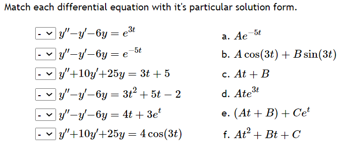 Solved Match each differential equation with it's particular | Chegg.com