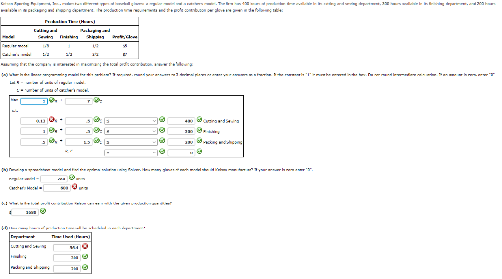 Solved Kelson Sporting Equipment, Inc., makes two different | Chegg.com