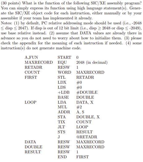 (30 points) What is the function of the following | Chegg.com