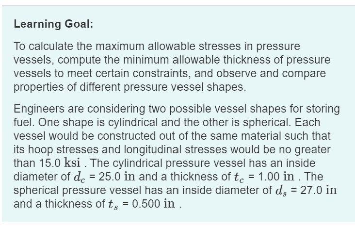 Solved Learning Goal: To calculate the maximum allowable | Chegg.com