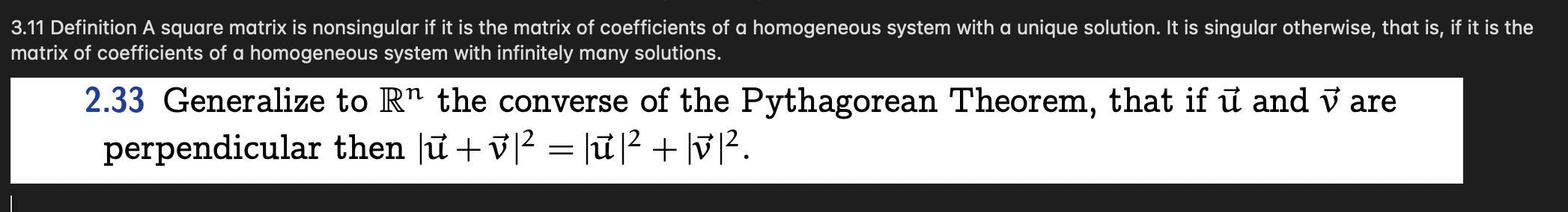 Solved Definition A square matrix is nonsingular if it is | Chegg.com