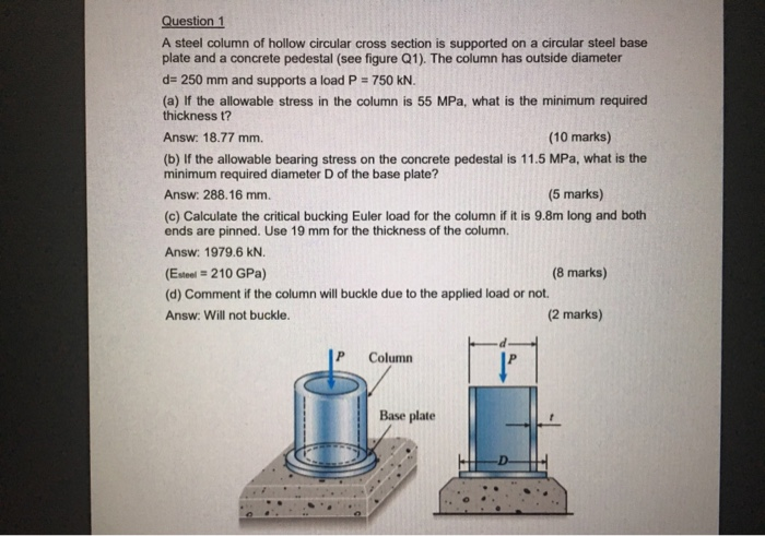 Solved Question 1 A steel column of hollow circular cross | Chegg.com