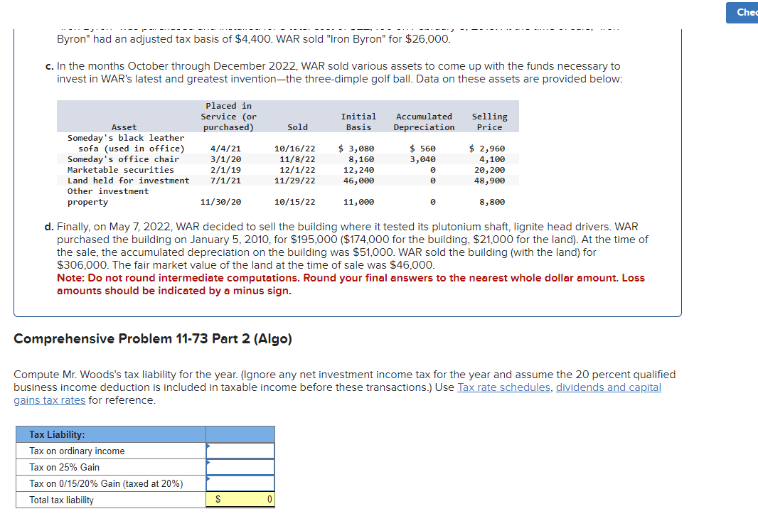 Required information Comprehensive Problem 11-73 (LO | Chegg.com