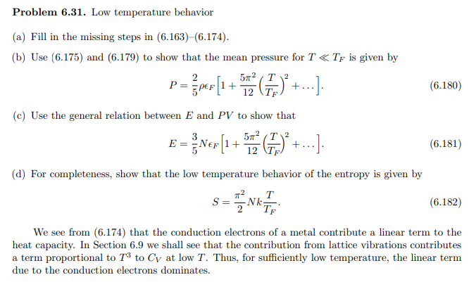 Problem 6.31. ﻿Low temperature behavior(a) ﻿Fill in | Chegg.com