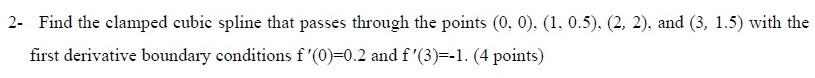Solved 2. Find the clamped cubic spline that passes through | Chegg.com