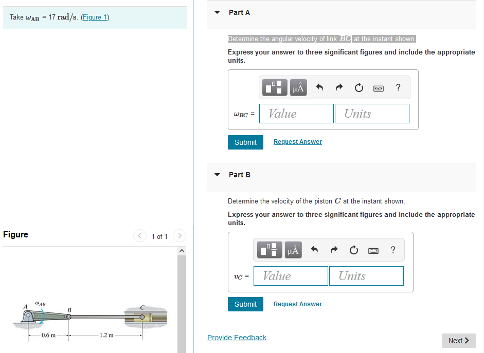 Solved ωAB=17rad/s. (Figure 1) Determine the angular | Chegg.com