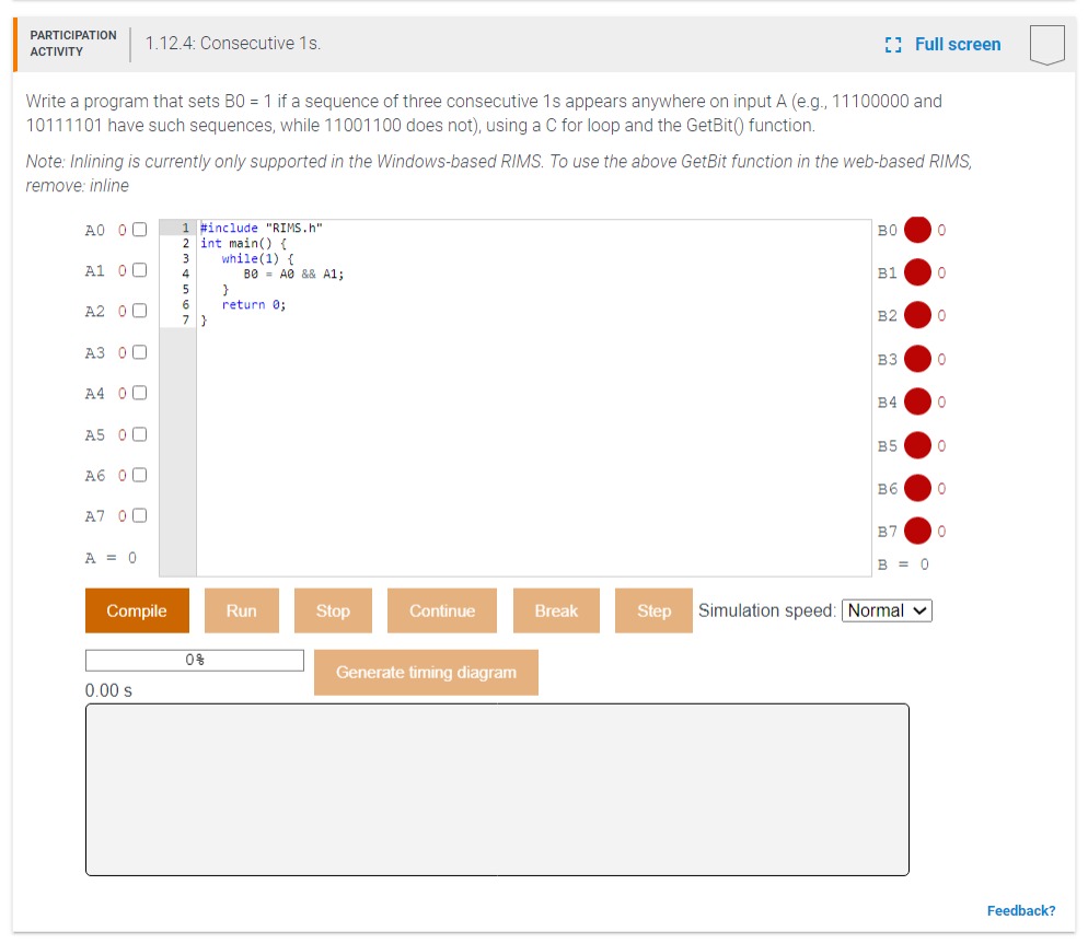 Solved Write a program that sets B0=1 if a sequence of three | Chegg.com