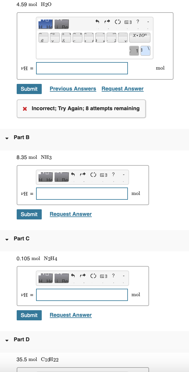 Incorrect; Try Again; 8 attempts remaining Part B | Chegg.com