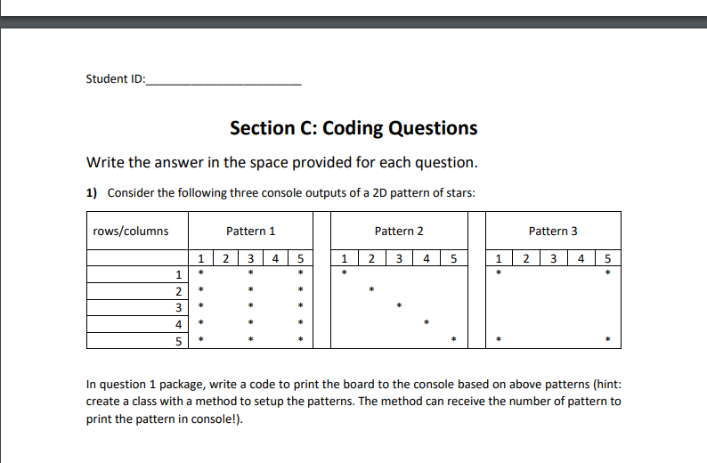 Solved Student ID: Section C: Coding Questions Write the | Chegg.com