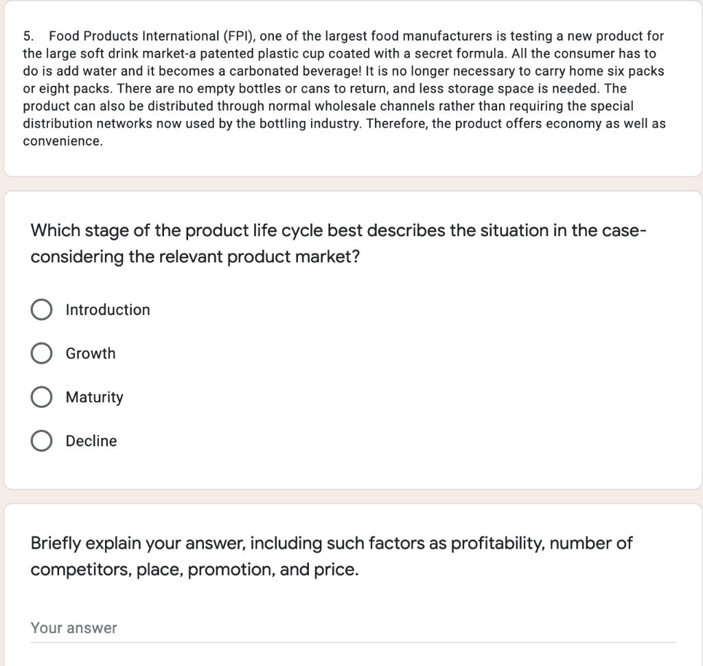 Solved 5. Food Products International (FPI), one of the | Chegg.com