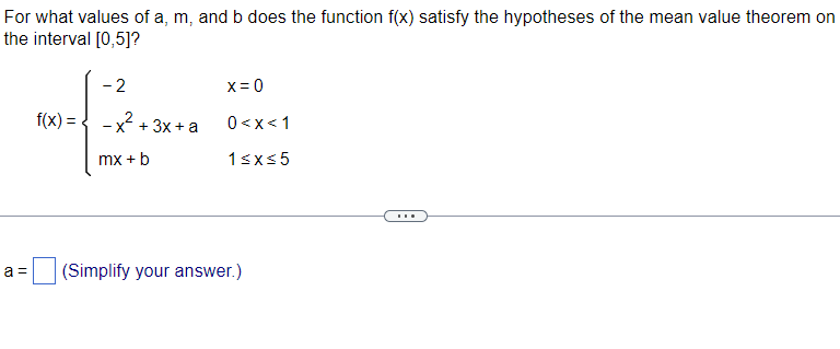 Solved For what values of a,m, and b does the function f(x) | Chegg.com
