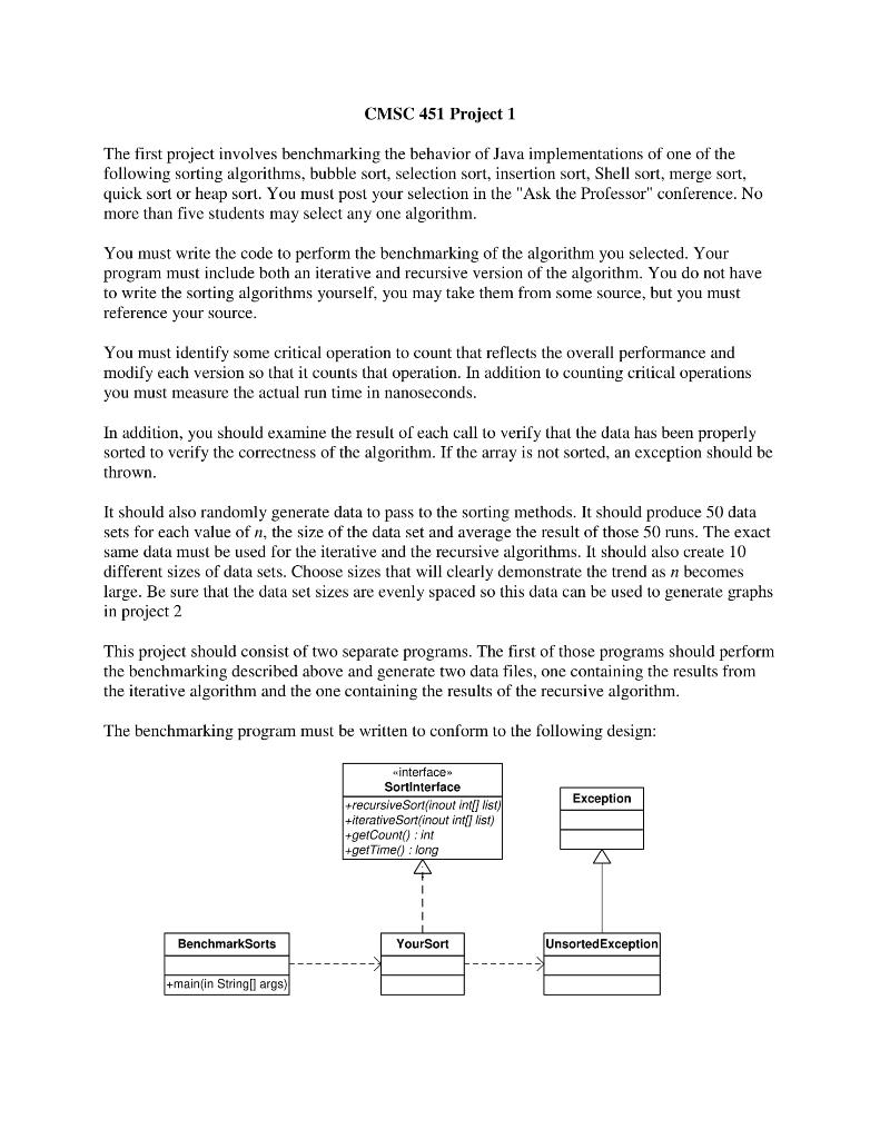 CMSC 451 Project 1 The first project involves | Chegg.com