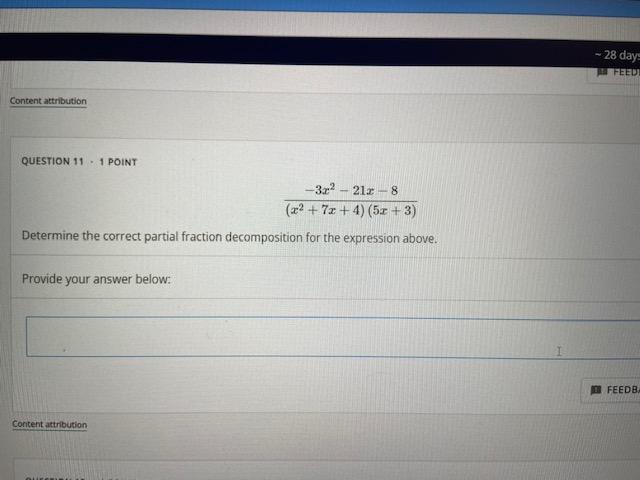 Solved - 28 day FEED Content attribution QUESTION 11 - 1 | Chegg.com