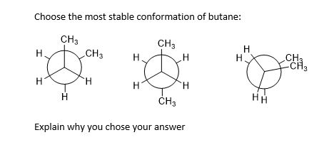 Solved Choose the most stable conformation of butane: CH3 | Chegg.com