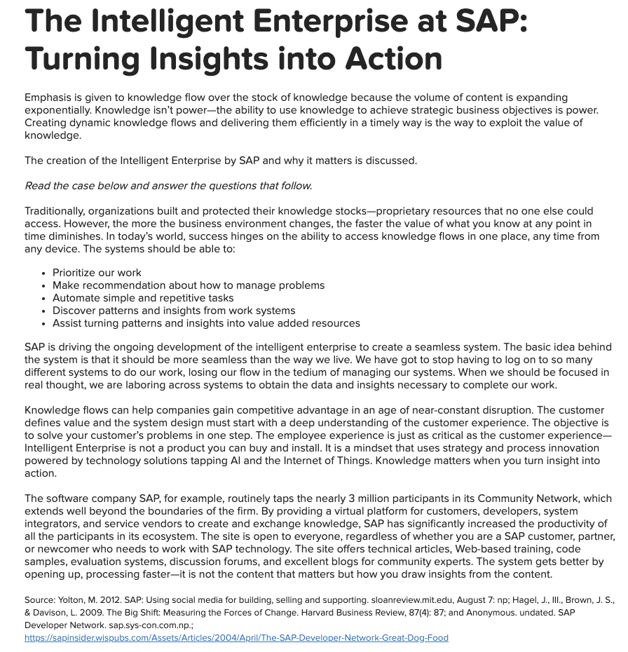Solved The Intelligent Enterprise at SAP: Turning Insights | Chegg.com