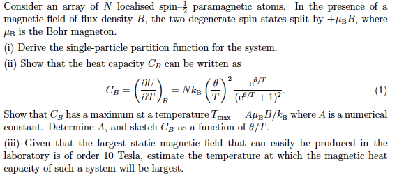Solved Consider an array of N localised spin- −21 | Chegg.com