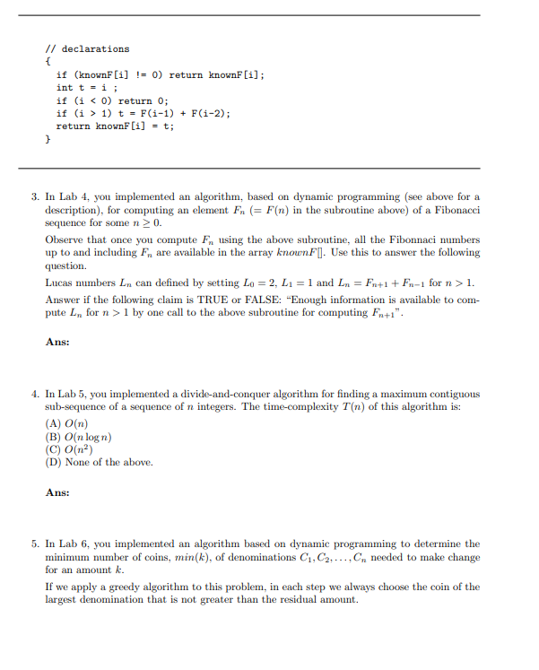 Solved 1. Consider the following algorithm to sort an array | Chegg.com