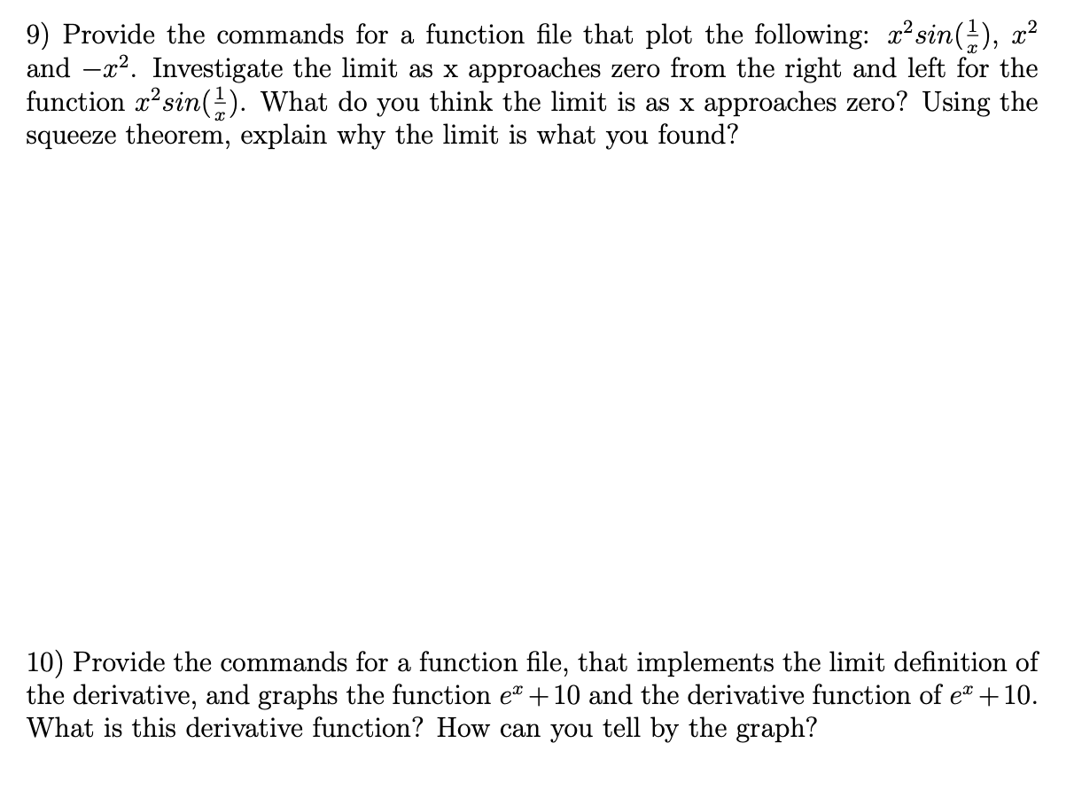 Solved 9) Provide the commands for a function file that plot | Chegg.com