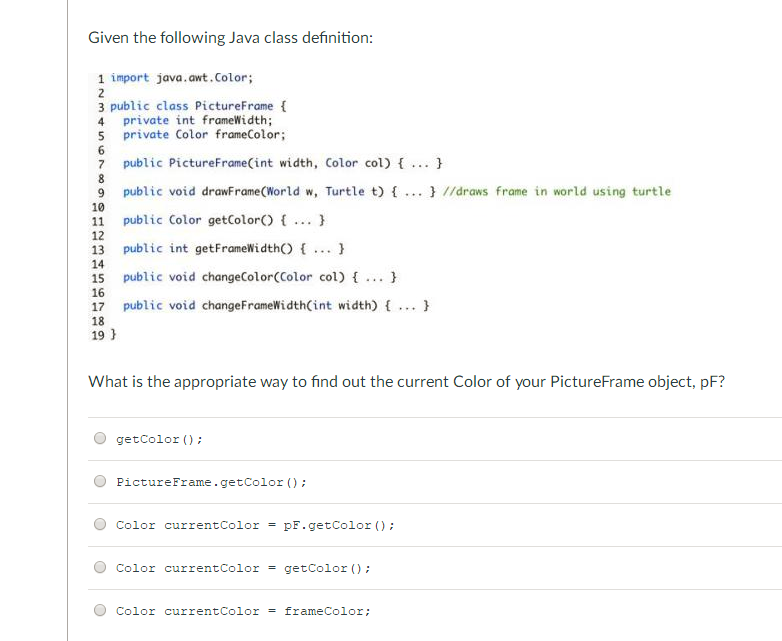 Solved Given the following code: public void fade(double | Chegg.com