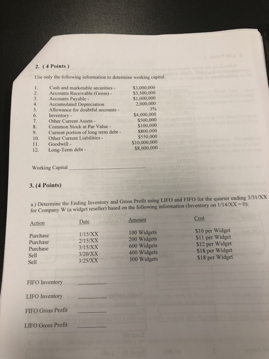 Solved 2. (4 Points) Use only the following information to | Chegg.com