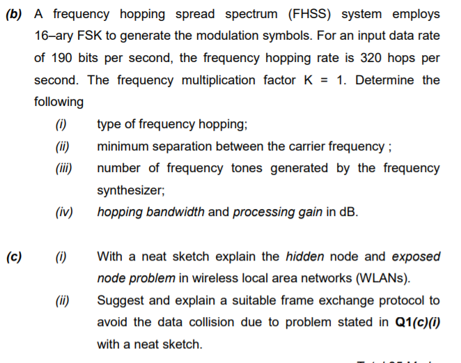 Solved (b) A frequency hopping spread spectrum (FHSS) system | Chegg.com