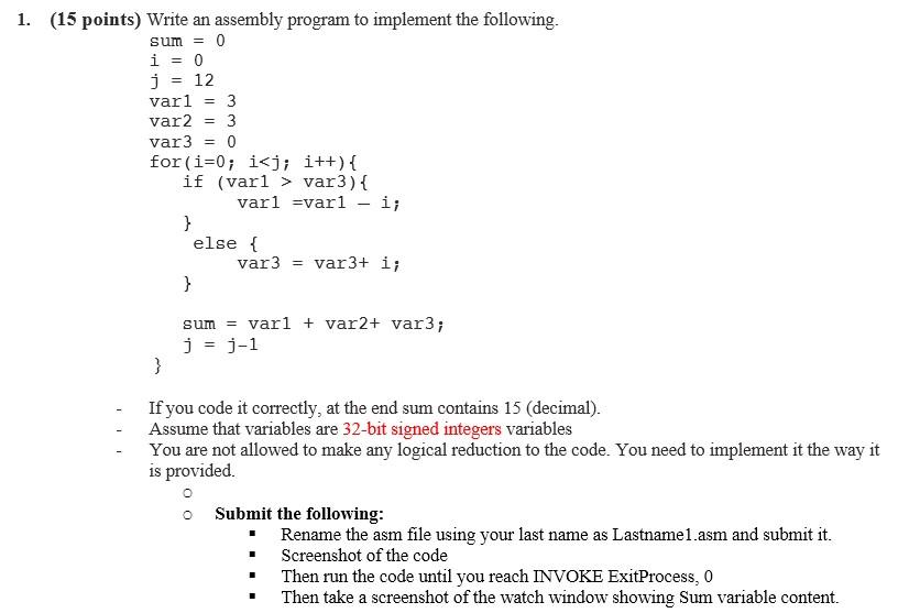 Solved points) Write an assembly program to implement the | Chegg.com
