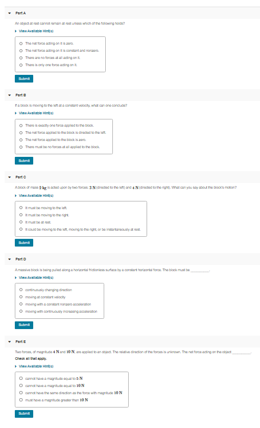 Solved Part A An object at rest cannot remain at resturlies | Chegg.com