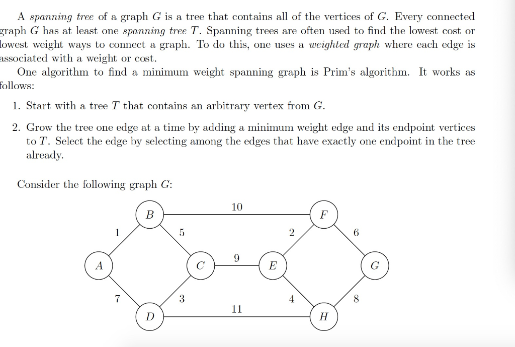Solved A Use Prim s Algorithm To Construct A Minimum Chegg