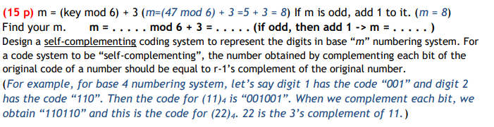 Solved (15p)m=(keymod6)+3( m=(47mod6)+3=5+3=8) If m is odd, | Chegg.com