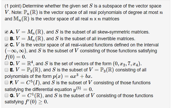 Solved Determine whether the given set S is a subspace of | Chegg.com