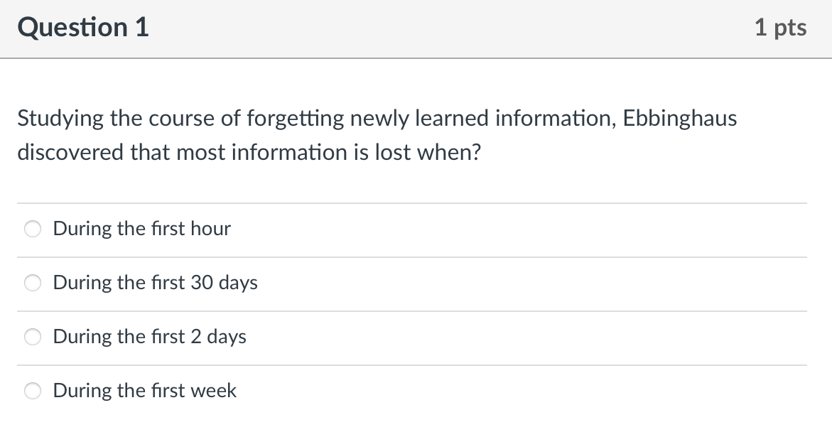 Solved Studying the course of forgetting newly learned | Chegg.com
