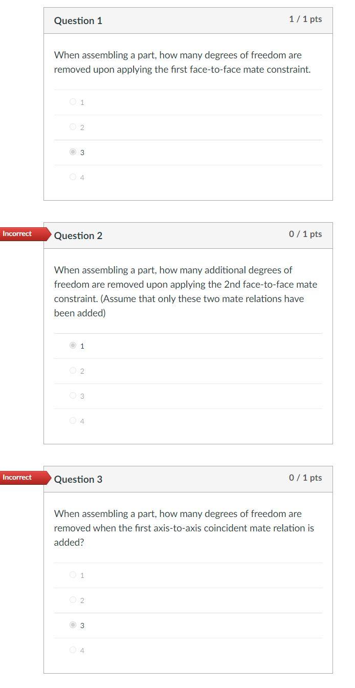 Solved When assembling a part, how many degrees of freedom | Chegg.com