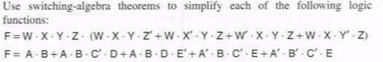 Solved Use switching-algebra theorems to simplify each of | Chegg.com