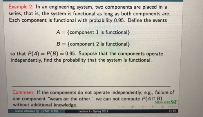 Solved Example 2: In an engineering system, two components | Chegg.com